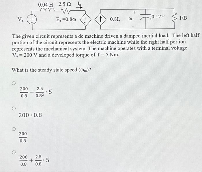 Solved The given circuit represents a dc machine driven a | Chegg.com