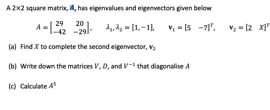 Solved A 2×2 ﻿square matrix, A, ﻿has eigenvalues and | Chegg.com