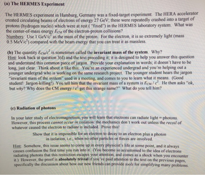 Solved (a) The HERMES Experiment The HERMES experiment in | Chegg.com