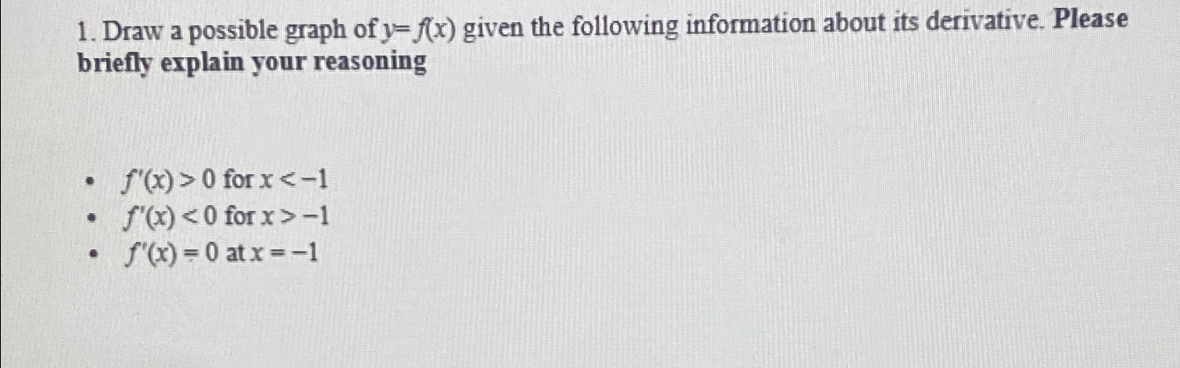 Solved Draw a possible graph of y=f(x) ﻿given the following | Chegg.com
