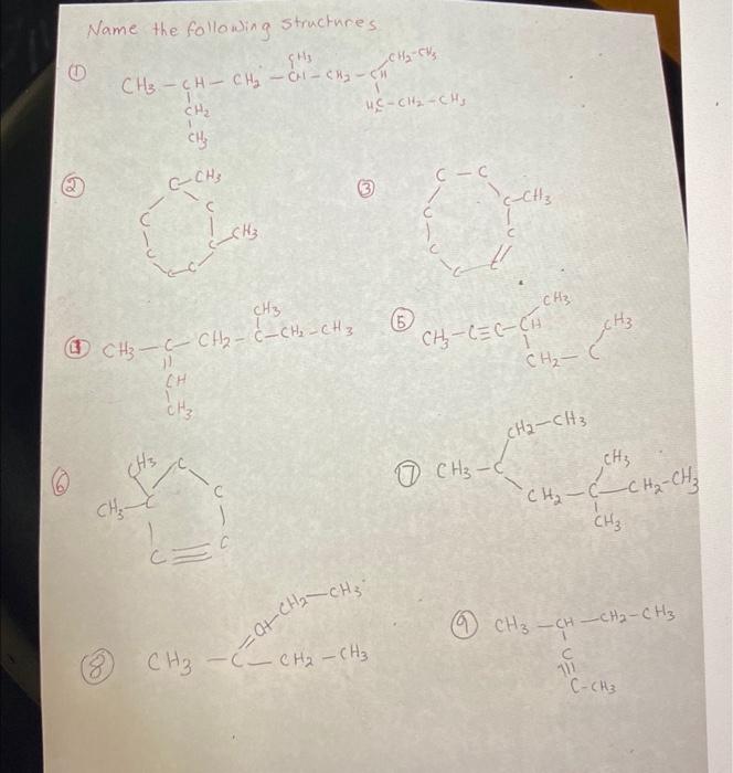 Solved Name the following structures (1) (3) (5) (3) (8) | Chegg.com