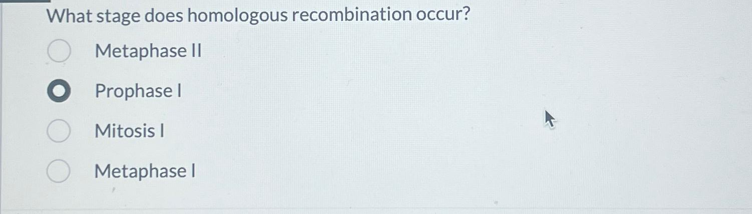 Solved What stage does homologous recombination | Chegg.com