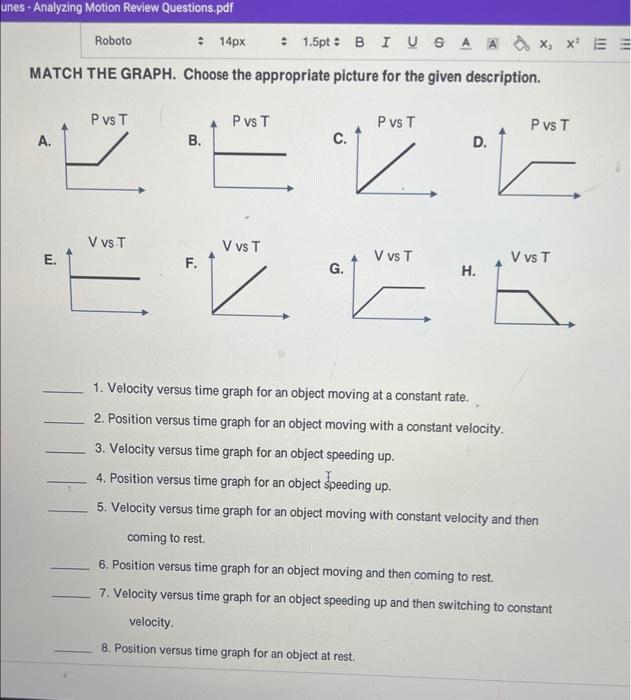 Solved MATCH THE GRAPH. Choose the appropriate picture for | Chegg.com