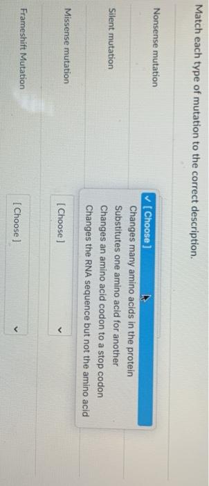 Solved Match each type of mutation to the correct | Chegg.com