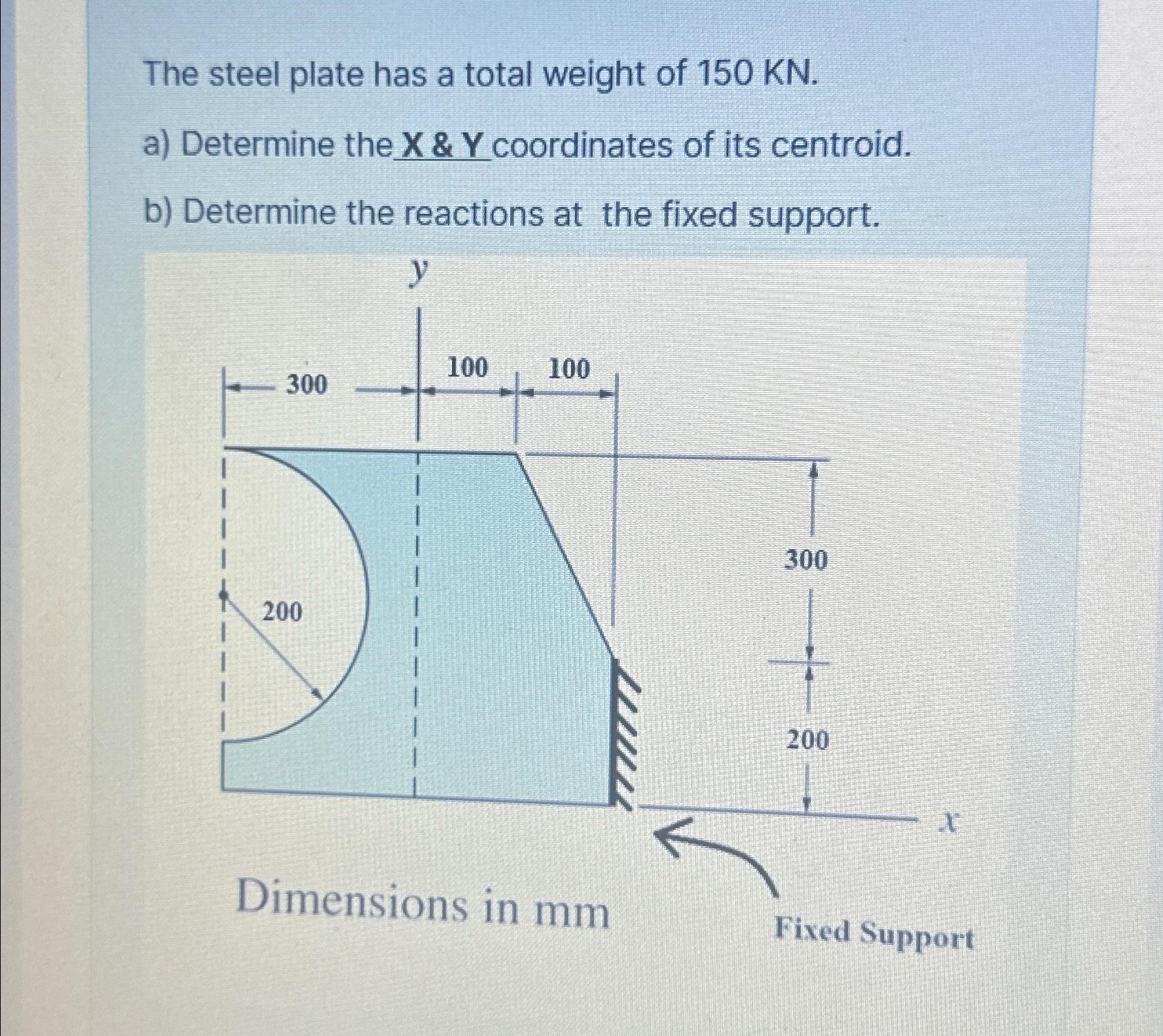 Solved The steel plate has a total weight of 150KN.a) | Chegg.com