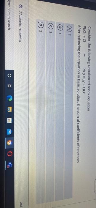 Solved Consider the following unbalanced redox equation PbO2 | Chegg.com