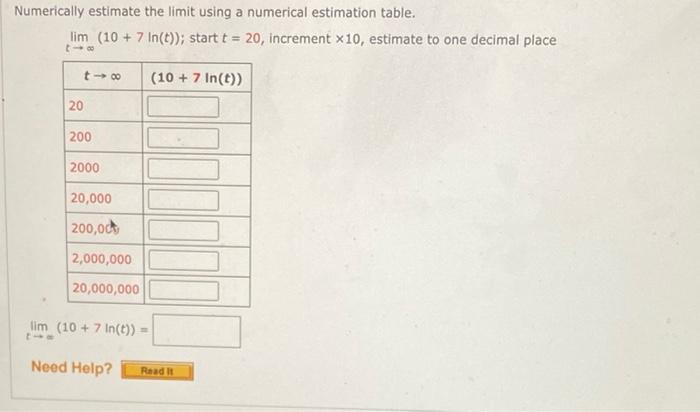 Solved Numerically estimate the limit using a numerical | Chegg.com Solved Numerically estimate the limit using a numerical | Chegg.com