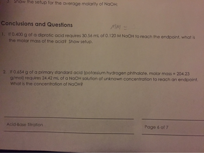 Solved Show the setup for the average molarity of NaOH: | Chegg.com