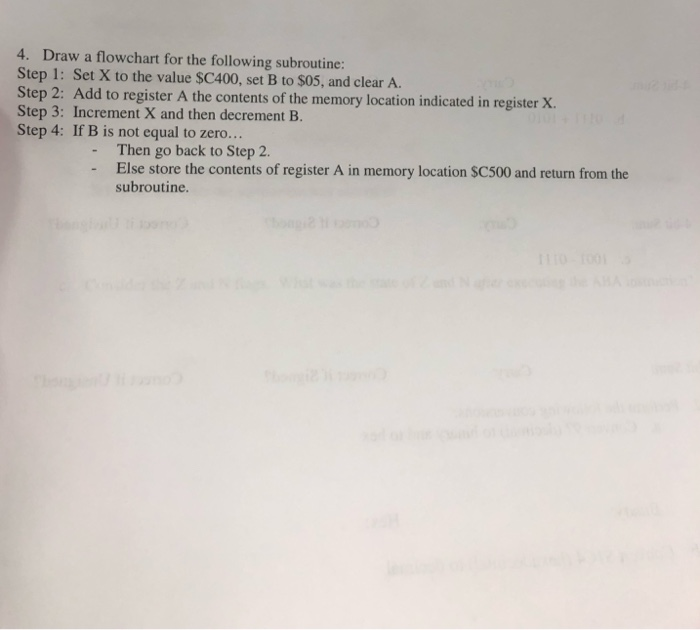 Solved 4 Draw A Flowchart For The Following Subroutine 4108
