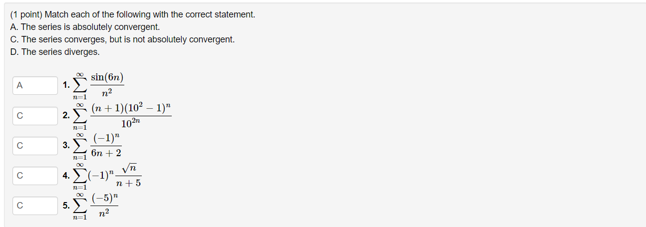 Solved (1 ﻿point) ﻿Match each of the following with the | Chegg.com