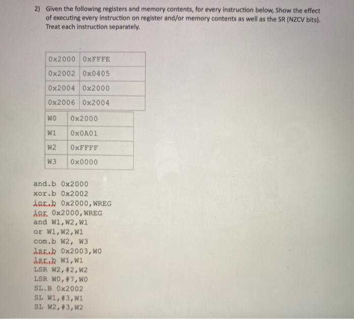 2) Given the following registers and memory contents, | Chegg.com