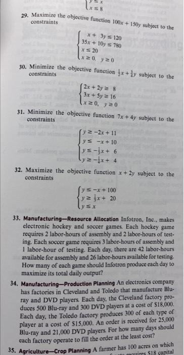 Solved 29 Maximize The Objective Function 100x 150y Subject