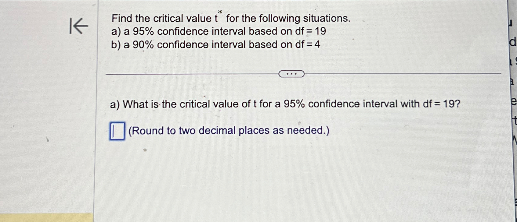 Find the critical value t** ﻿for the following | Chegg.com