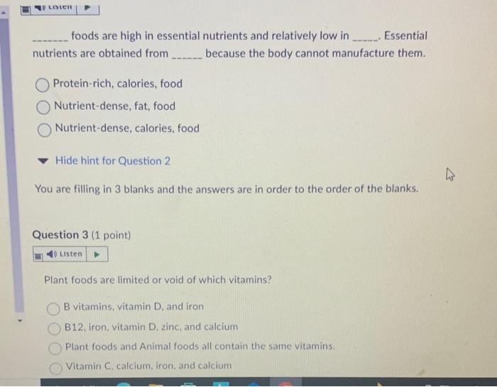 Solved foods are high in essential nutrients and relatively | Chegg.com