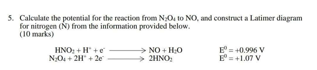 Solved 5. Calculate the potential for the reaction from N2O4 | Chegg.com