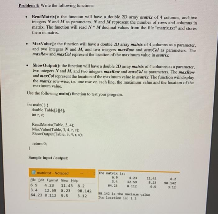 Solved Problem 4: Write the following functions: • | Chegg.com