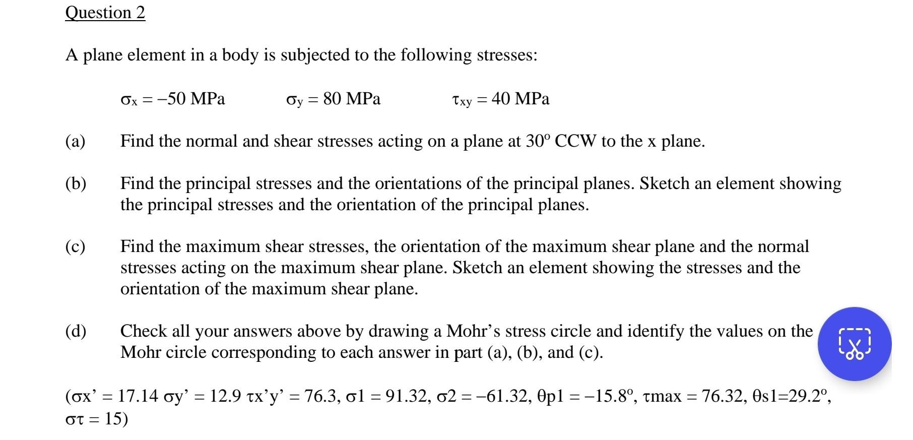 Solved A plane element in a body is subjected to the | Chegg.com