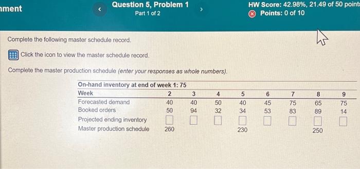 Solved Complete the following master schedule record. Click | Chegg.com
