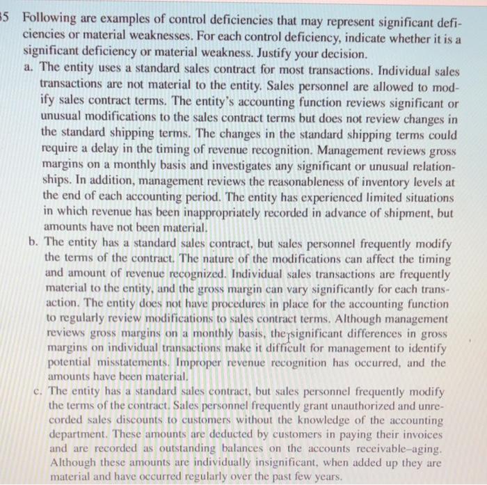 Solved 55 Following are examples of control deficiencies | Chegg.com