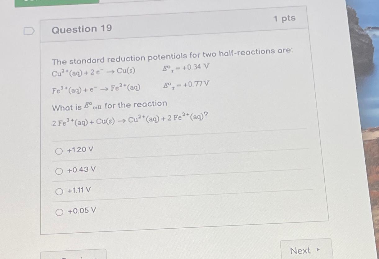 Solved Question 191 ﻿ptsThe standard reduction potentials | Chegg.com