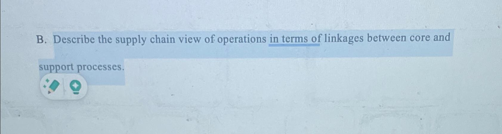 Solved B. ﻿Describe the supply chain view of operations in | Chegg.com