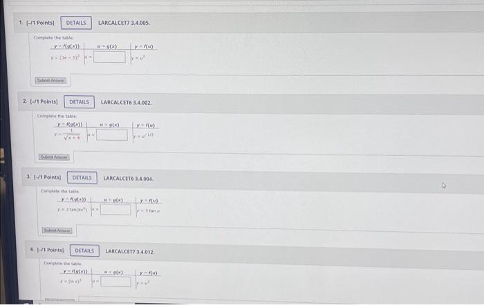 Solved 11 Points] LARCALCET 3.4 .005 . Conclete the table. | Chegg.com
