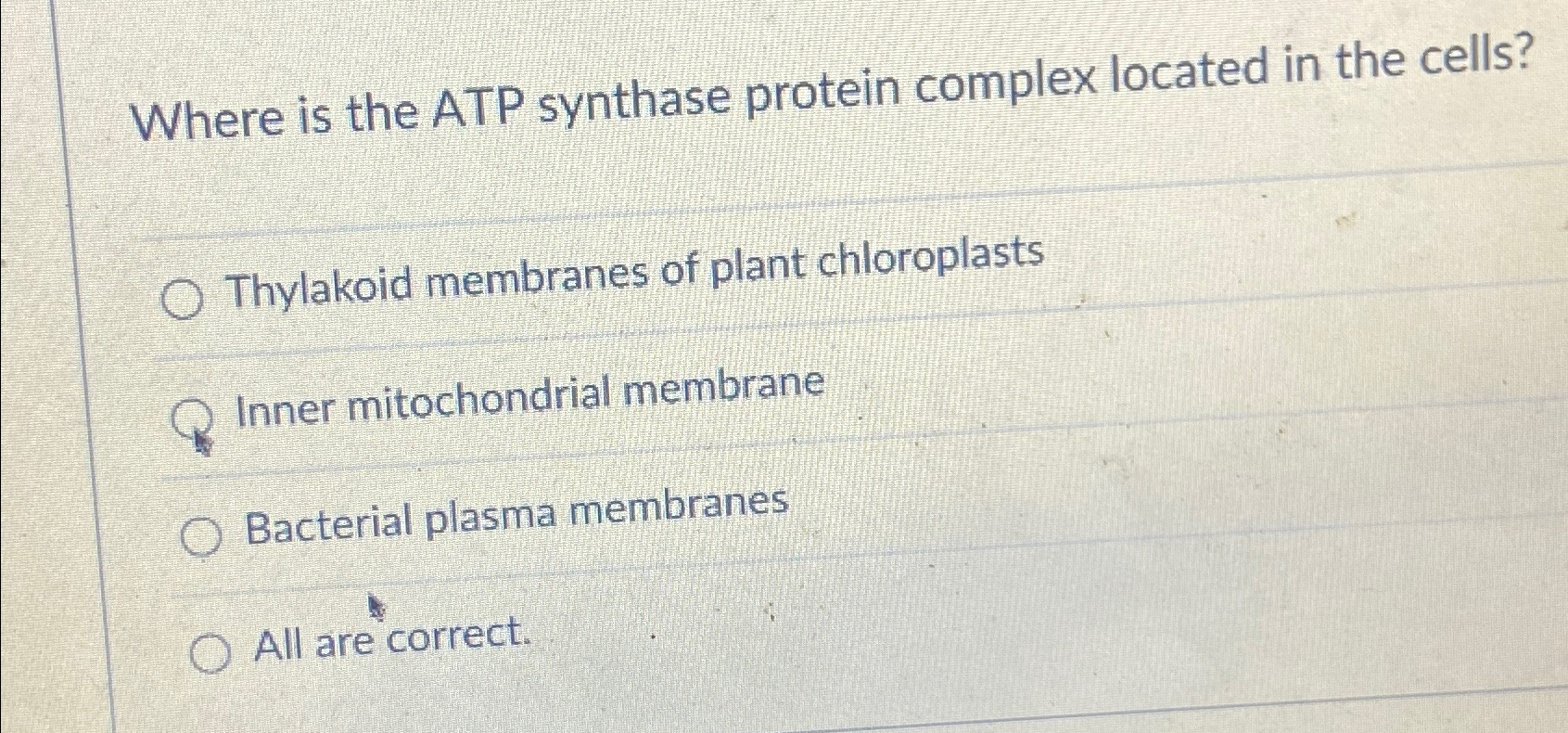Solved Where is the ATP synthase protein complex located in | Chegg.com