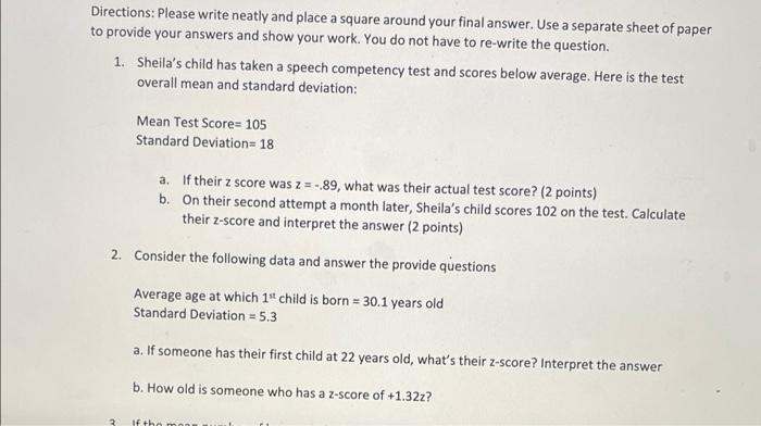 Solved Directions: Please write neatly and place a square | Chegg.com