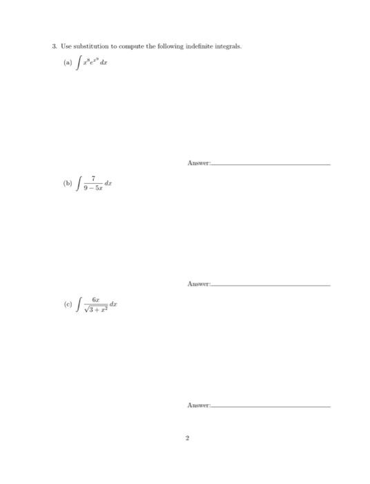 Solved 3. Use substitution to conpute the following | Chegg.com