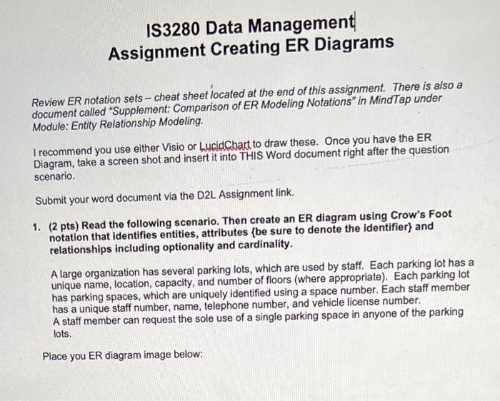 Solved IS3280 Data Management| Assignment Creating ER | Chegg.com