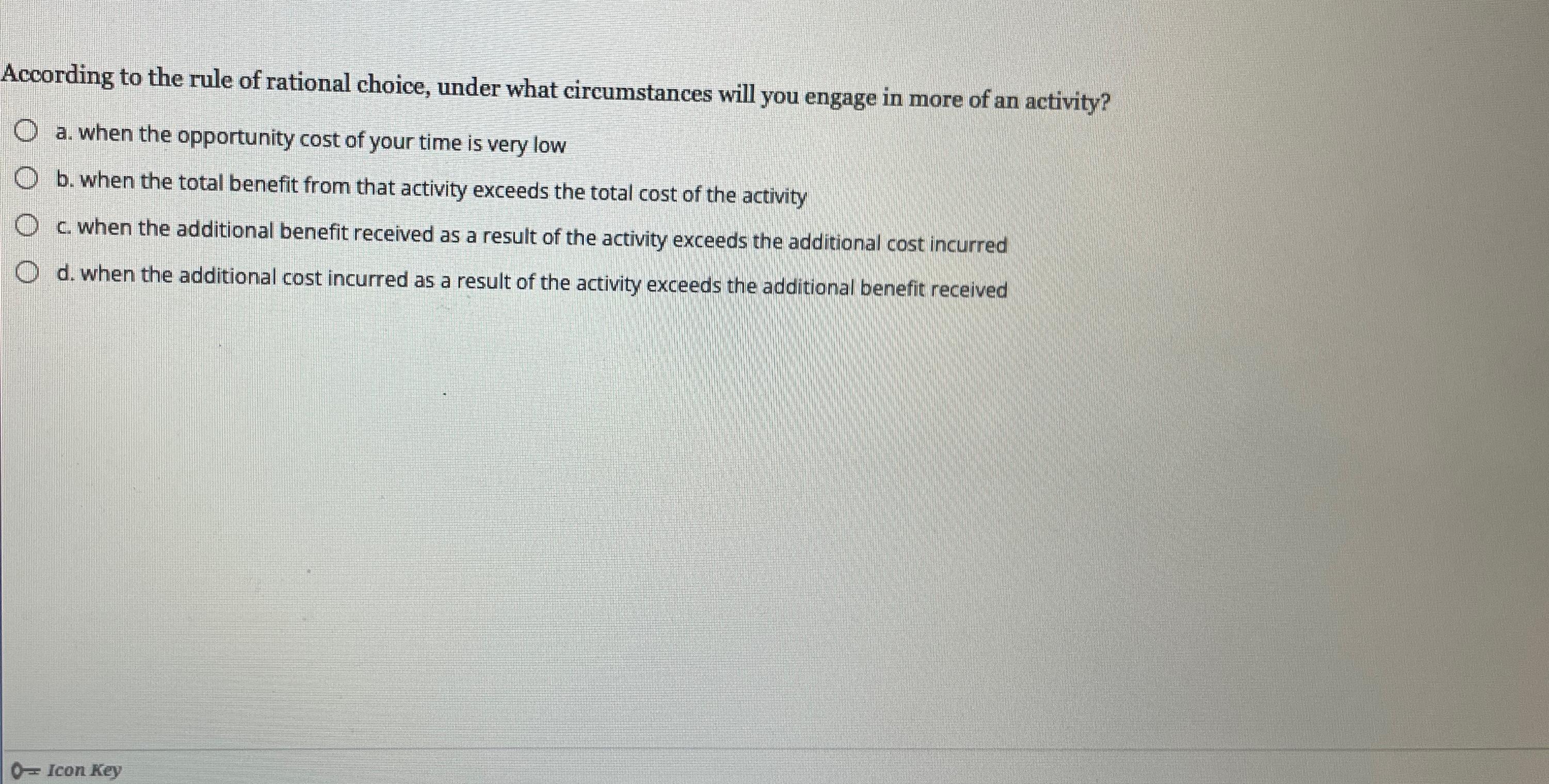 Solved According to the rule of rational choice, under what | Chegg.com