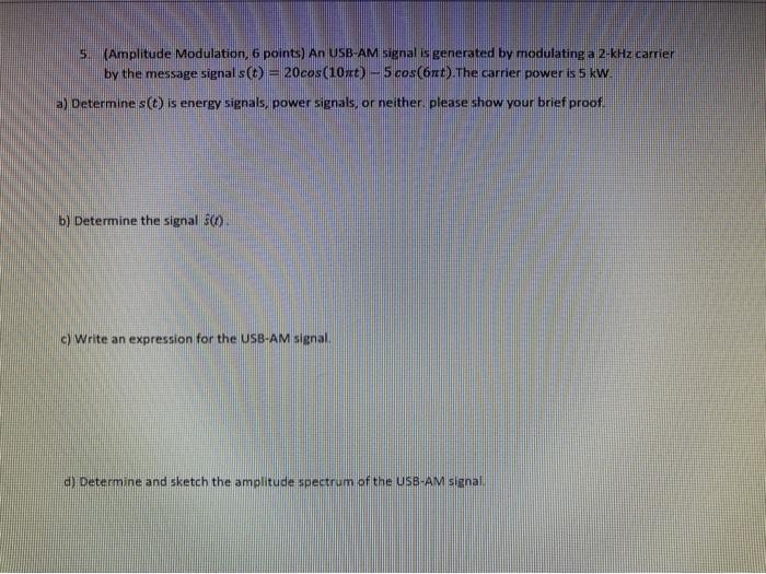 Solved S. (Amplitude Modulation, 6 points) An USB-AM signal | Chegg.com