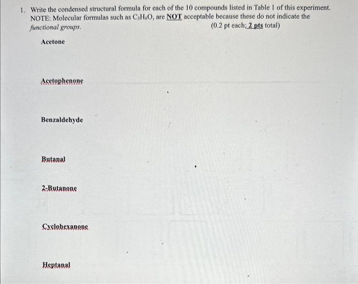 Solved Write the condensed structural formula for each of | Chegg.com