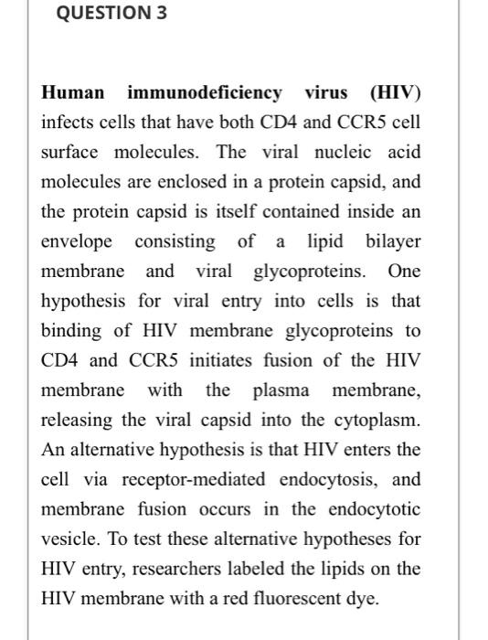 Solved Human immunodeficiency virus (HIV) infects cells that | Chegg.com