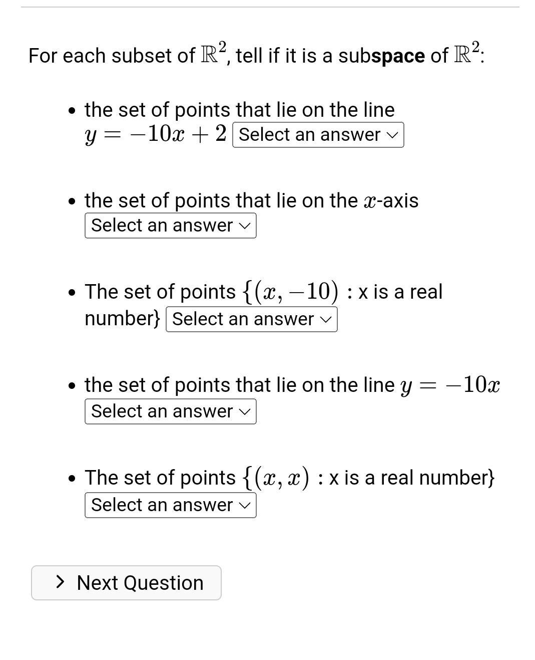 Solved tell me which one is or is not a subspace for all of | Chegg.com
