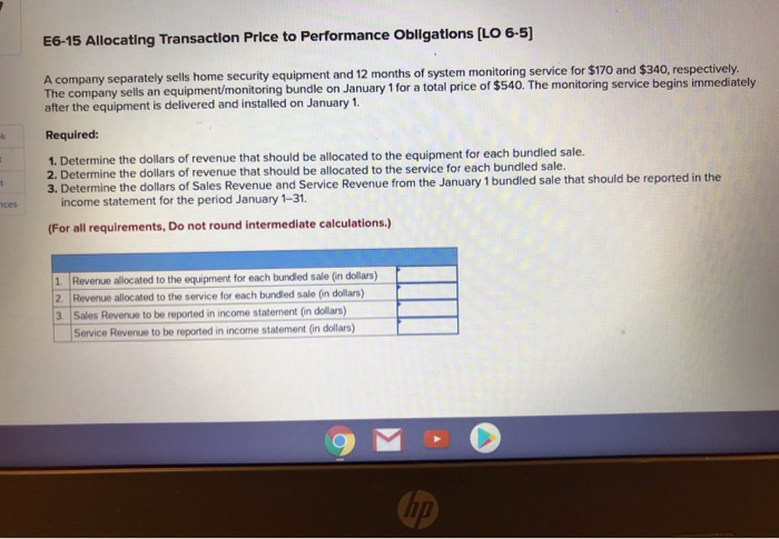 Solved E6-15 Allocating Transaction Price to Performance | Chegg.com