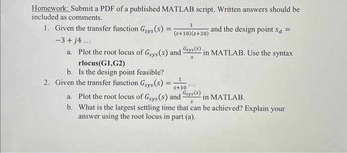 Solved Homework: Submit a PDF of a published MATLAB script. | Chegg.com