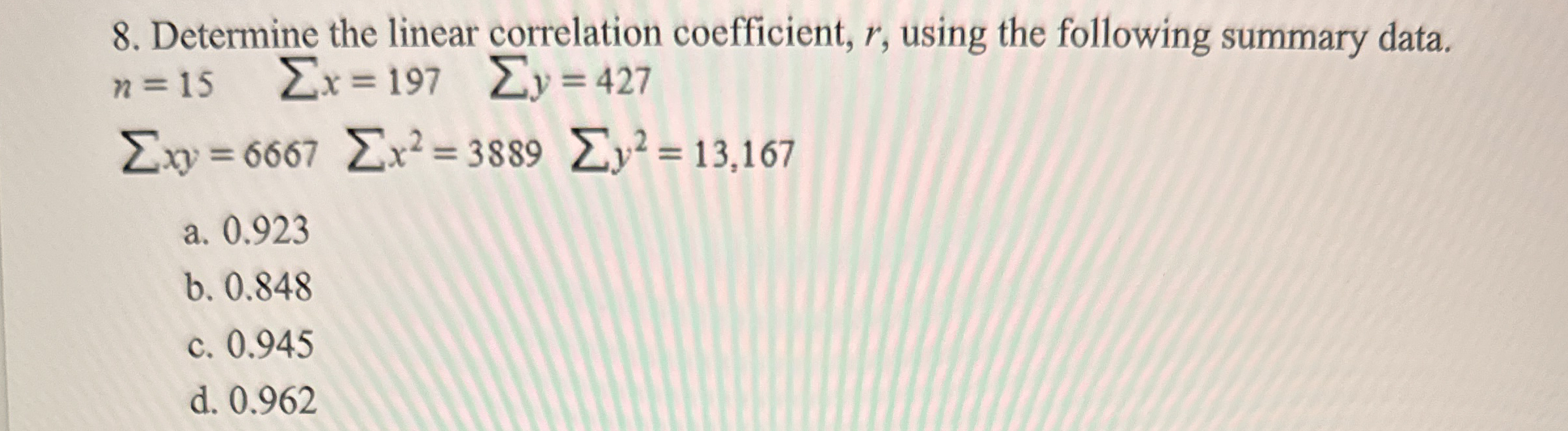 Solved Determine the linear correlation coefficient, r, | Chegg.com