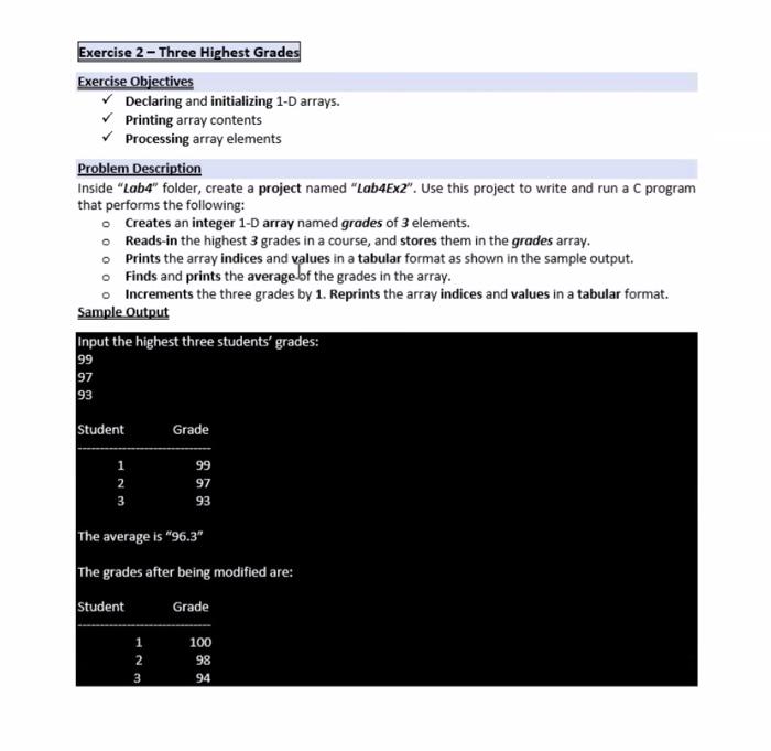 Solved Exercise 2 - Three Highest Grades Exercise Objectives | Chegg.com