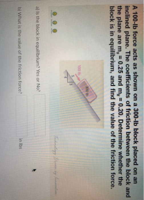 Solved A 100-lb force acts as shown on a 300-1b block placed | Chegg.com