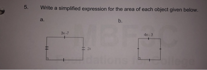 Solved 5. Write a simplified expression for the area of each | Chegg.com