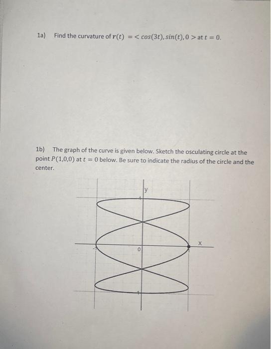 Solved 1a) Find the curvature of r(t)= cos(3t),sin(t),0> at | Chegg.com