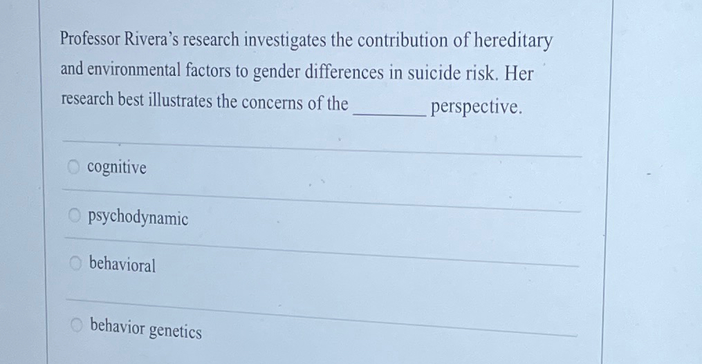 Solved Professor Rivera's research investigates the | Chegg.com