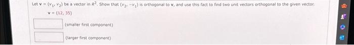 Let v=(v1,v2) be a vector in R2. Show that (v2,−v1) | Chegg.com