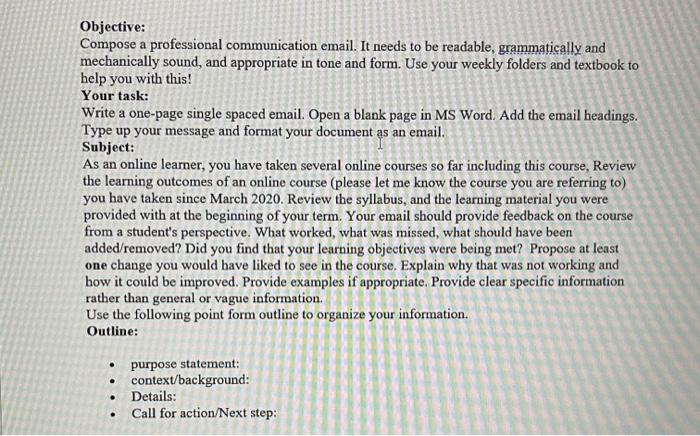 Objective: Compose a professional communication | Chegg.com