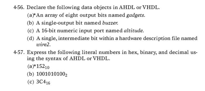 Solved 4-56. Declare the following data objects in AHDL or | Chegg.com