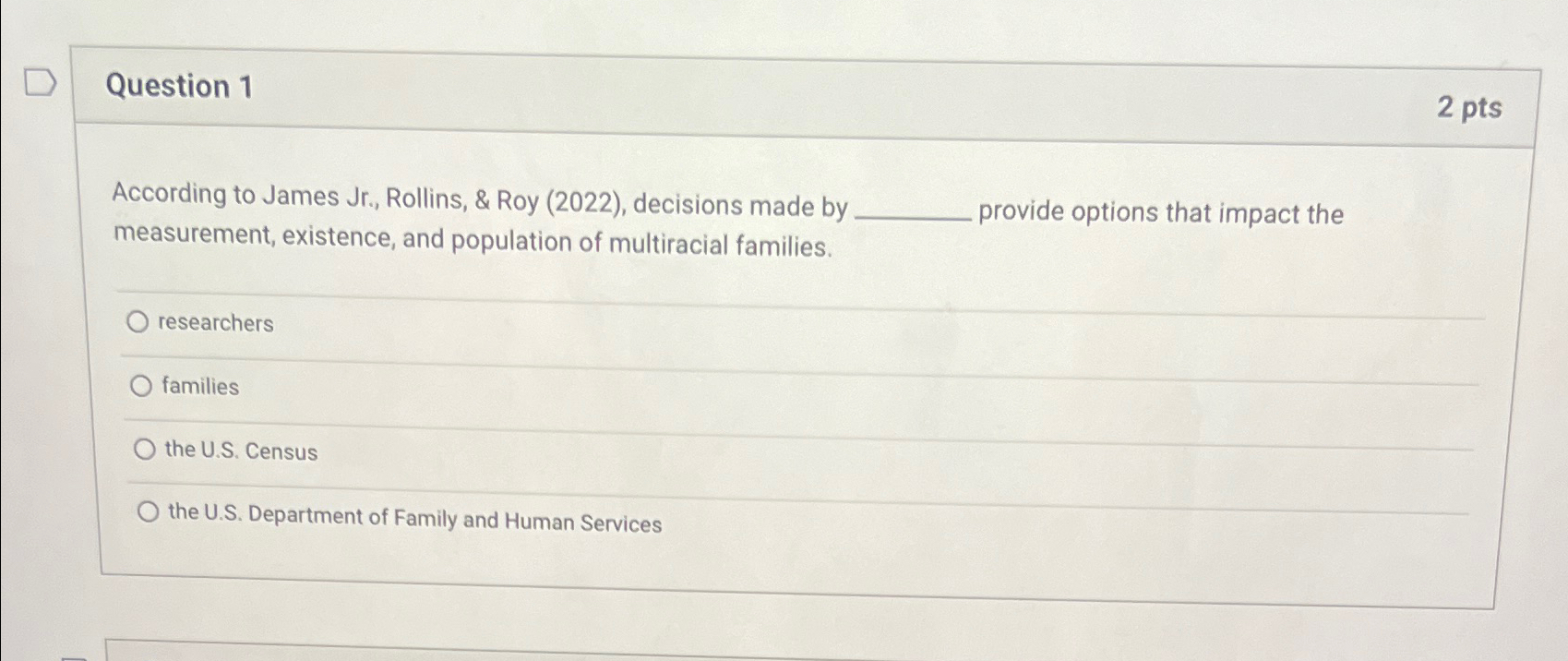 Solved Question 12 ﻿ptsAccording to James Jr., ﻿Rollins, & | Chegg.com