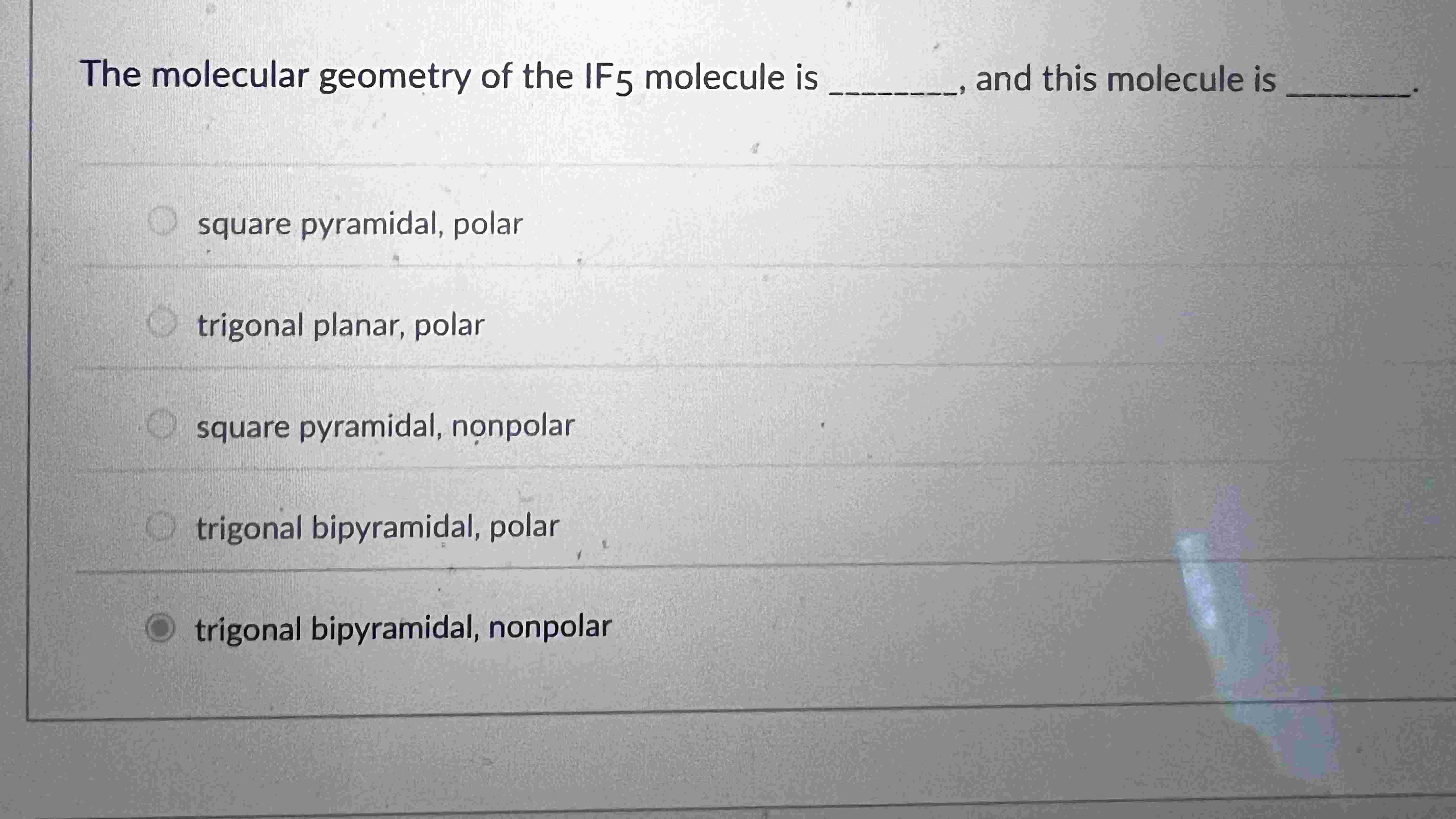 Solved The molecular geometry of the \( \mathrm{IF}_{5} \) | Chegg.com