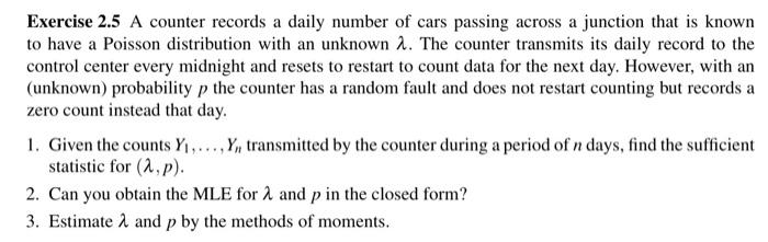 Solved Exercise 2.5 A counter records a daily number of cars | Chegg.com