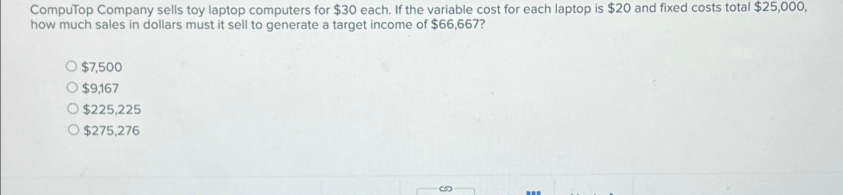 Solved CompuTop Company sells toy laptop computers for $30 | Chegg.com